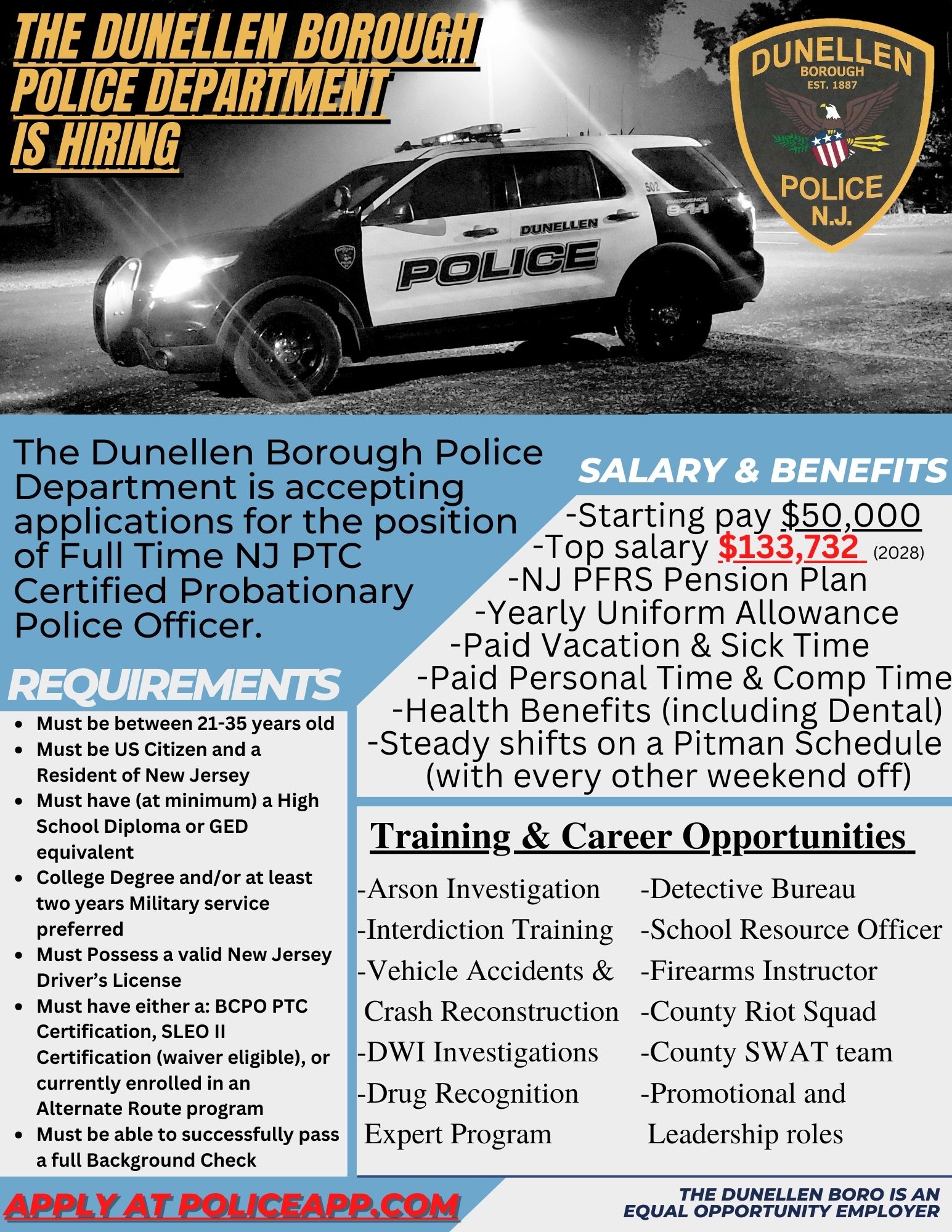 Dunellen, NJ Police Jobs - Certified | PoliceApp